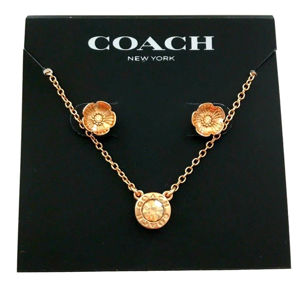 Coach | Jewelry | Coach Open Circle Necklace Tea Rose Gold Stud Set New ...